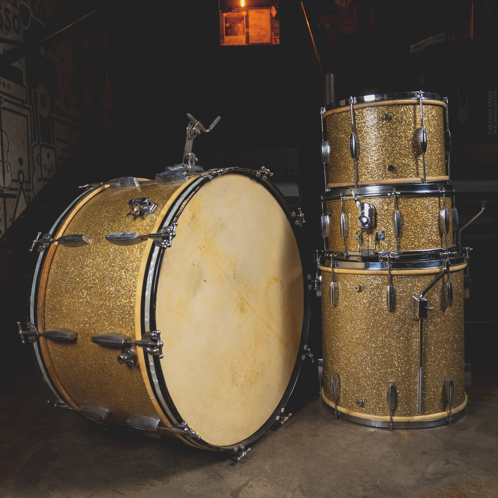 1940s Slingerland Radio King Cloud Badge Vintage Drum Set, Silver Spar