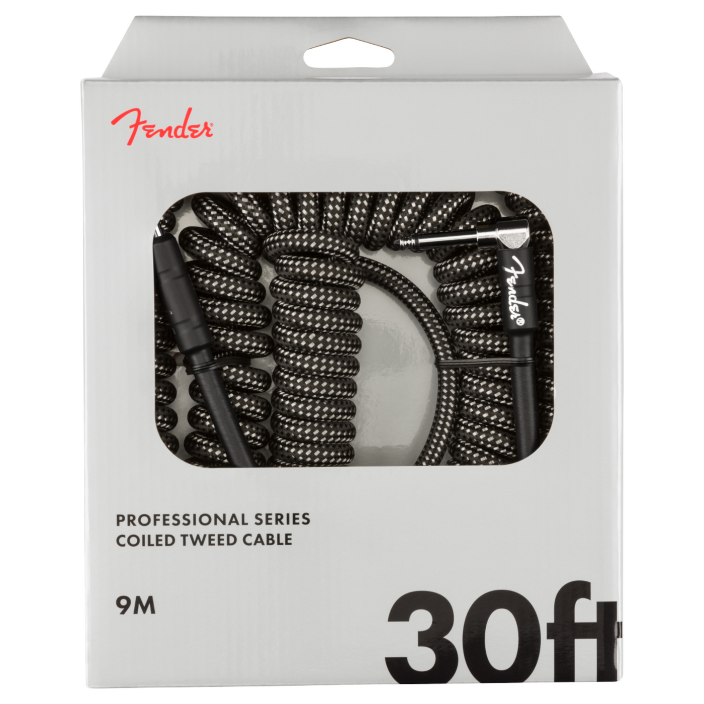 Fender 30' Professional Series Coil Cable, Straight/Angle, Gray Tweed