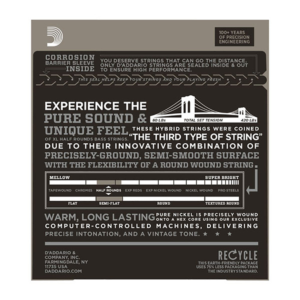 D'Addario 45-130 5-String Half Round Bass Set