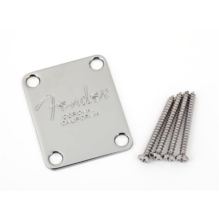 Fender Neck Plate, American Series Basses, Corona Stamp, 4 Bolt, Chrom